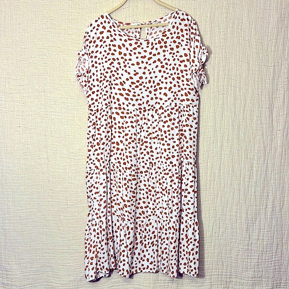 Dresses | Tiered White Dress With Toffee Color Spotted Print In Size ...
